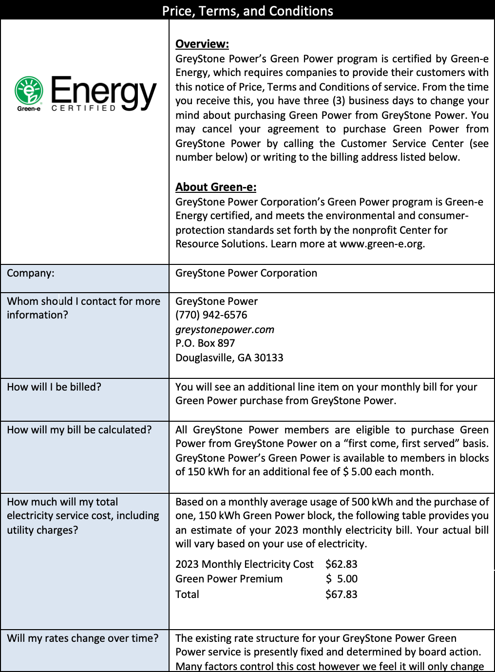 Green Power | GreyStone Power Corporation